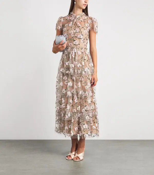SELF-PORTRAIT Sequin-embellished Tiered Midi Dress