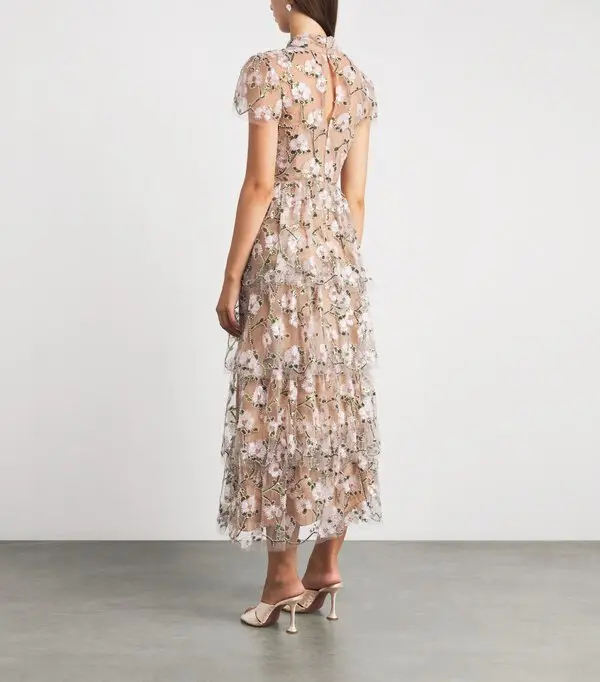 SELF-PORTRAIT Sequin-embellished Tiered Midi Dress