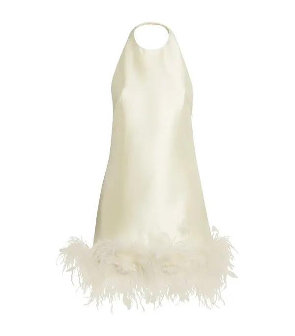 SELF-PORTRAIT Taffeta Feather-trim Halterneck Mini Dress - Yellow