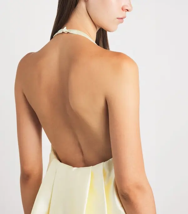SELF-PORTRAIT Taffeta Feather-trim Halterneck Mini Dress - Yellow