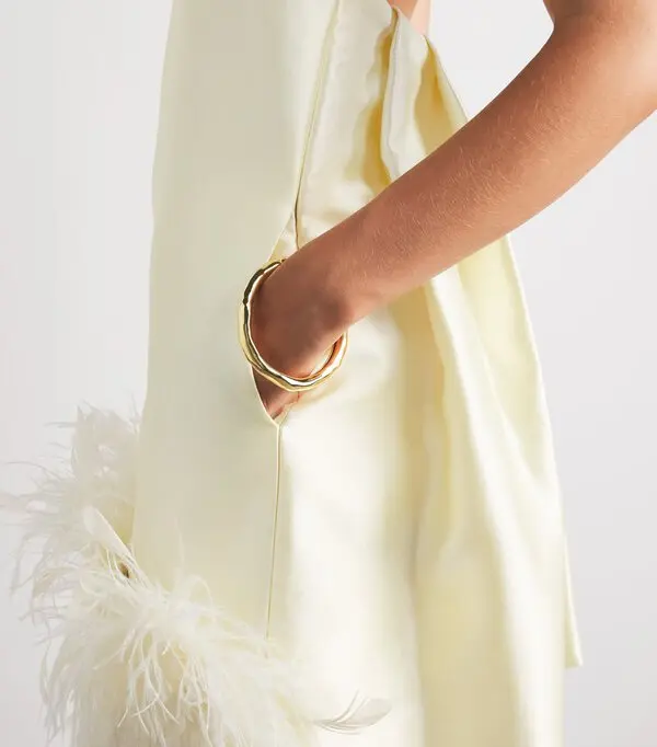 SELF-PORTRAIT Taffeta Feather-trim Halterneck Mini Dress - Yellow