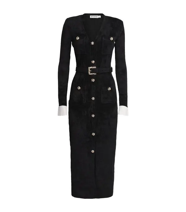 SELF-PORTRAIT Chenille Midi Dress With Embellished Buttons