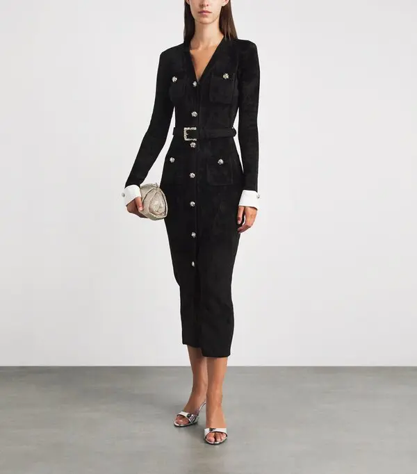 SELF-PORTRAIT Chenille Midi Dress With Embellished Buttons