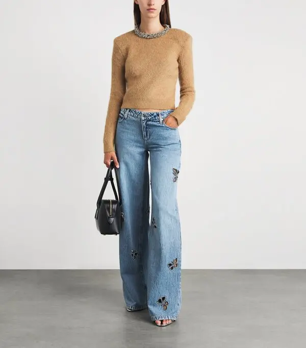 SELF-PORTRAIT Beaded Neckline Alpaca Wool Blend Sweater