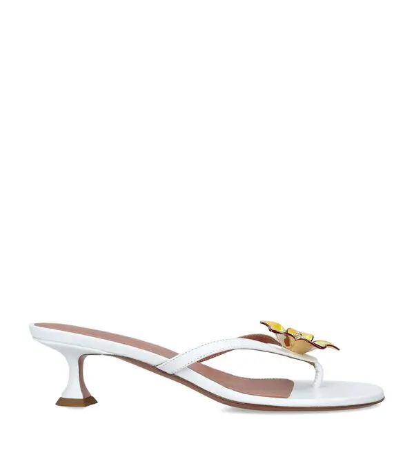 Amina Muaddi Leather Vittoria Flower Heeled Sandals