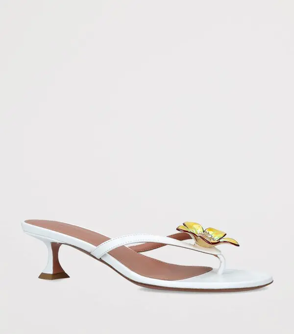 Amina Muaddi Leather Vittoria Flower Heeled Sandals