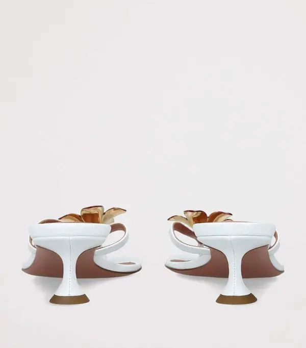 Amina Muaddi Leather Vittoria Flower Heeled Sandals