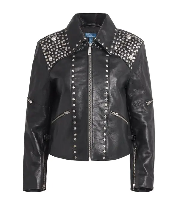 Polo Ralph Lauren Studded Moto Leather Jacket - Black