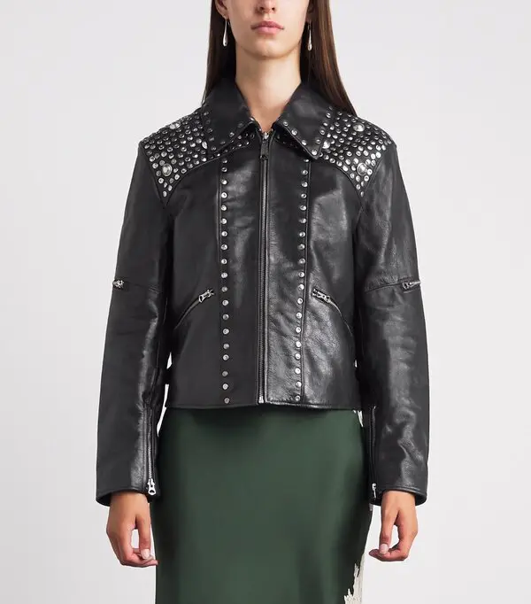 Polo Ralph Lauren Studded Moto Leather Jacket