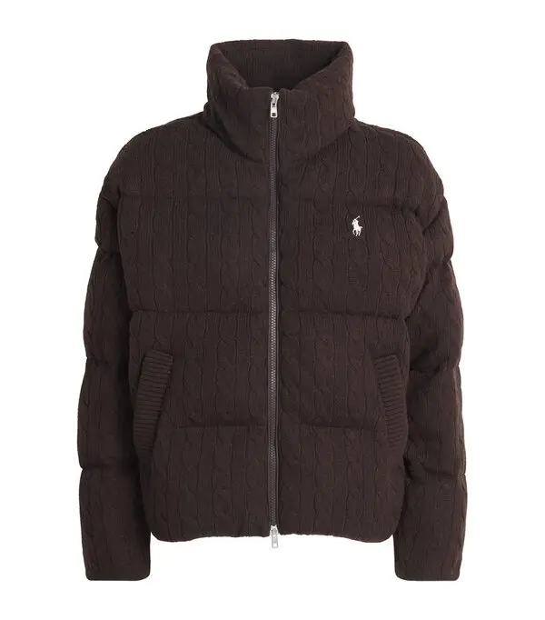Polo Ralph Lauren Wool-cashmere Cable-knit Puffer Jacket - Brown