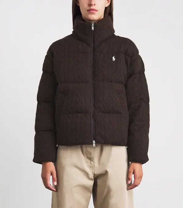 Polo Ralph Lauren Wool-cashmere Cable-knit Puffer Jacket - Brown