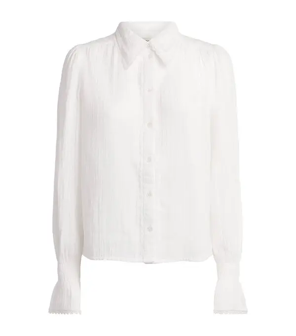 ME+EM Cotton Cheesecloth Lace-trim Blouse