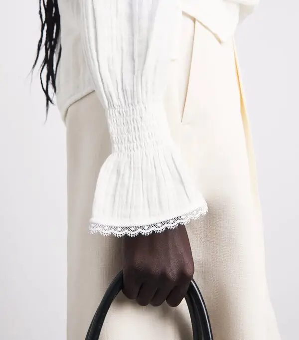 ME+EM Cotton Cheesecloth Lace-trim Blouse