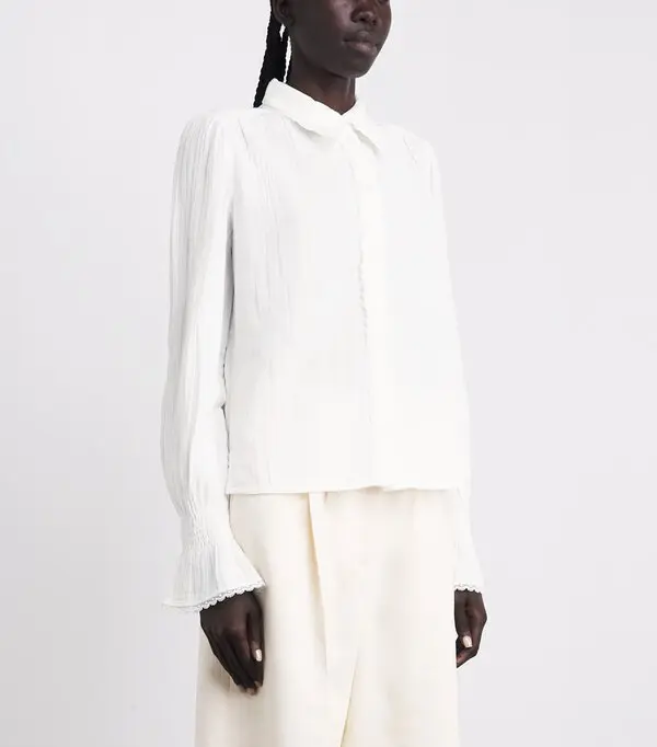 ME+EM Cotton Cheesecloth Lace-trim Blouse