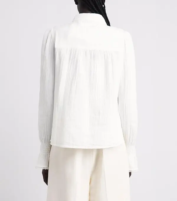 ME+EM Cotton Cheesecloth Lace-trim Blouse