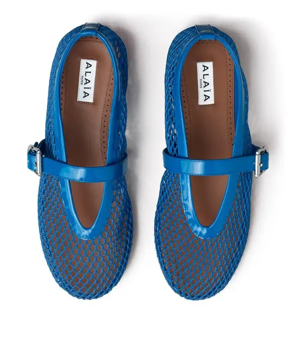Alaïa Leather Mesh Ballet Flats - Blue