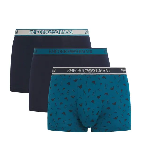 Emporio Armani Stretch-cotton Logo Trunks - Blue