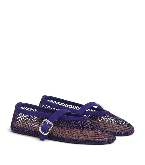 Alaïa Mesh Ballet Flats With Buckled Strap - Purple