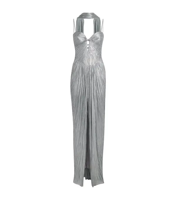 MARIA LUCIA HOHAN Silver Metallic Silk Cut-out Gown - Blue