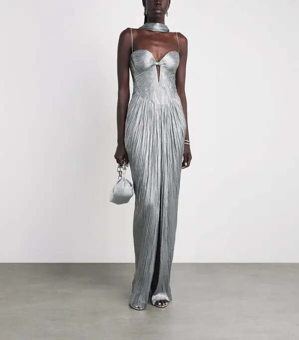 MARIA LUCIA HOHAN Silver Metallic Silk Cut-out Gown