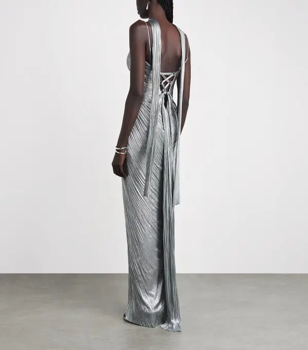 MARIA LUCIA HOHAN Silver Metallic Silk Cut-out Gown