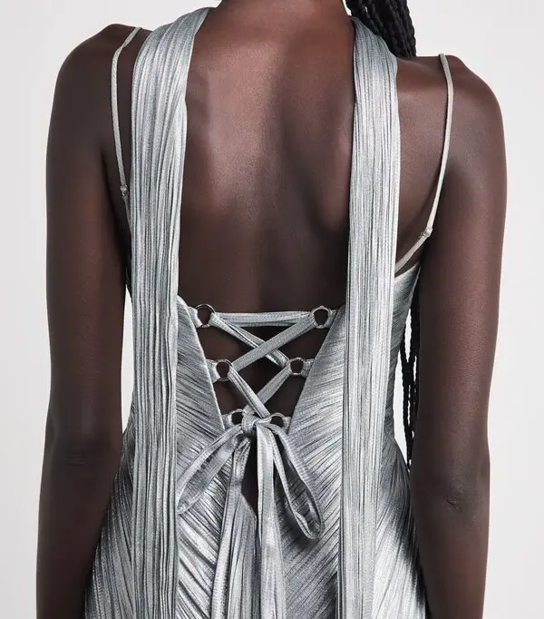 MARIA LUCIA HOHAN Silver Metallic Silk Cut-out Gown