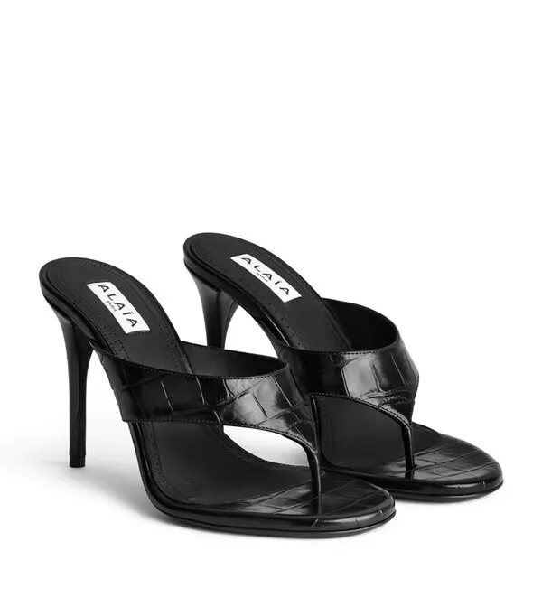 Alaïa Croc-embossed Leather Thong Mules 90