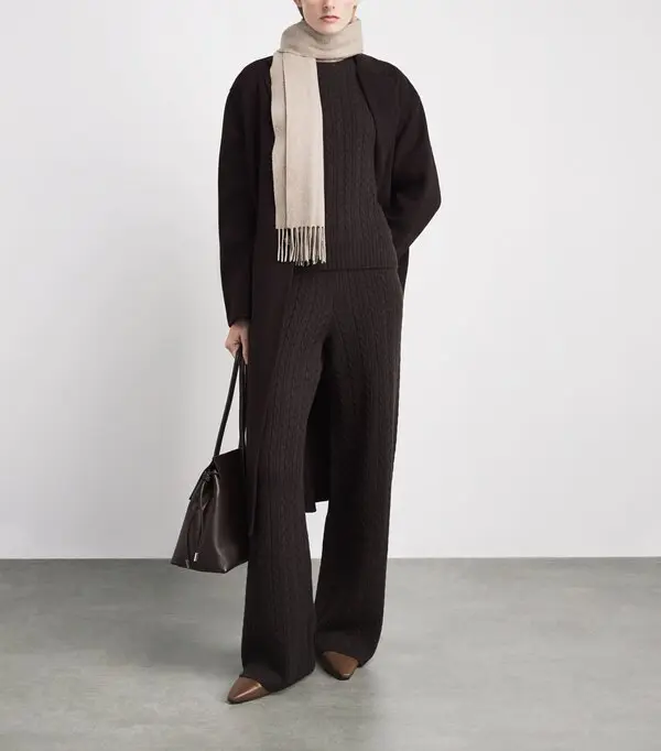 Agnona Cashmere Cable-knit Wide-leg Trousers - Brown