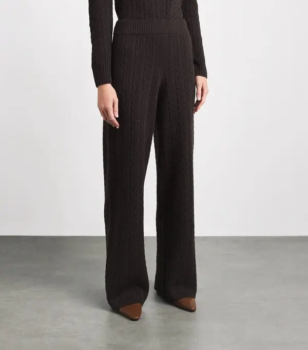 Agnona Cashmere Cable-knit Wide-leg Trousers - Brown