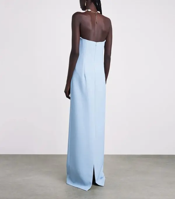 Carolina Herrera Strapless Column Gown With Hydrangea Print And Floral Embroidery
