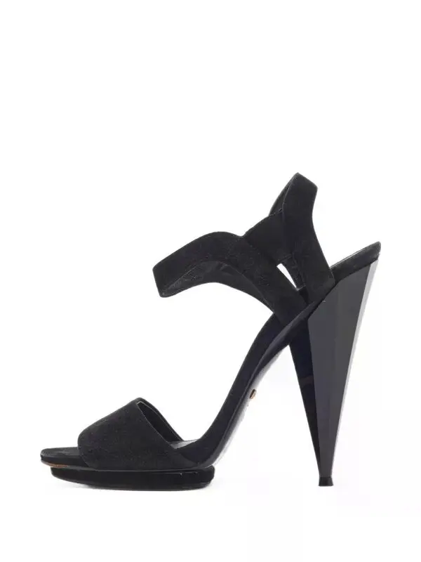 Gucci Suede Ankle Strap High Sculpted Heel Sandals