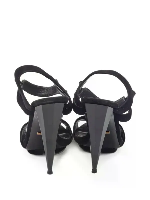Gucci Suede Ankle Strap High Sculpted Heel Sandals