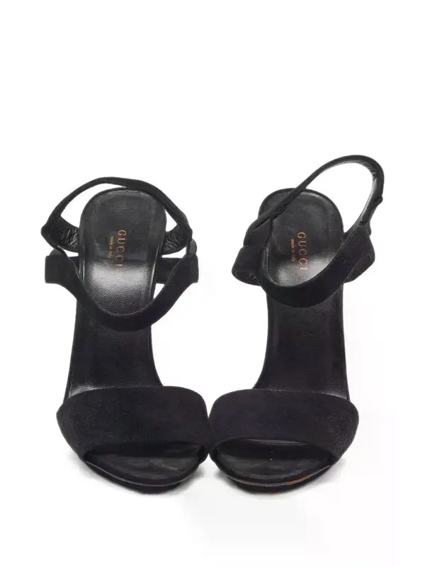 Gucci Suede Ankle Strap High Sculpted Heel Sandals