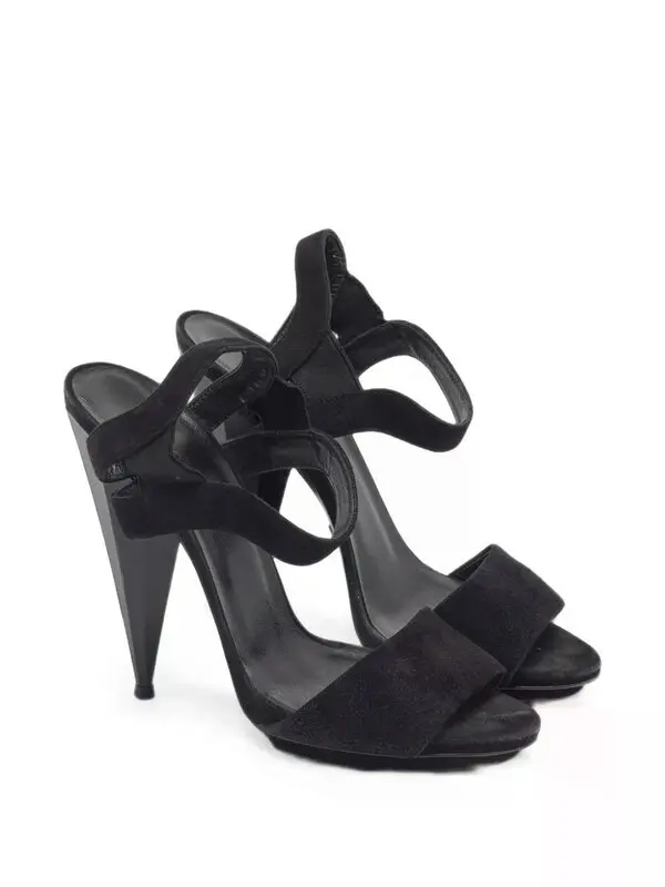 Gucci Suede Ankle Strap High Sculpted Heel Sandals
