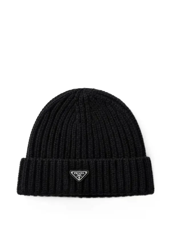 Prada Logo-plaque Ribbed-knit Beanie Hat