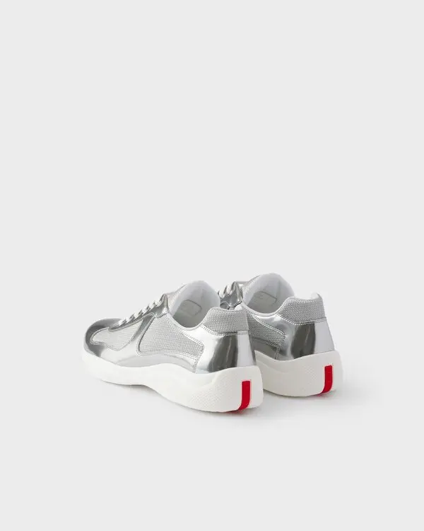Prada America's Cup Metallic Leather And Bike Fabric Lace Up Sneakers - Silver
