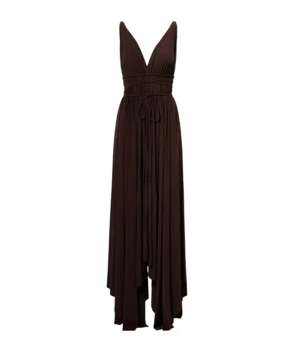 Norma Kamali Goddess Pleated Jersey Maxi Dress