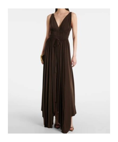 Norma Kamali Goddess Pleated Jersey Maxi Dress