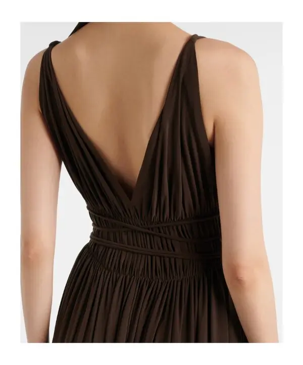 Norma Kamali Goddess Pleated Jersey Maxi Dress
