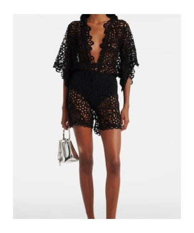 Norma Kamali Floral Open-knit Romper