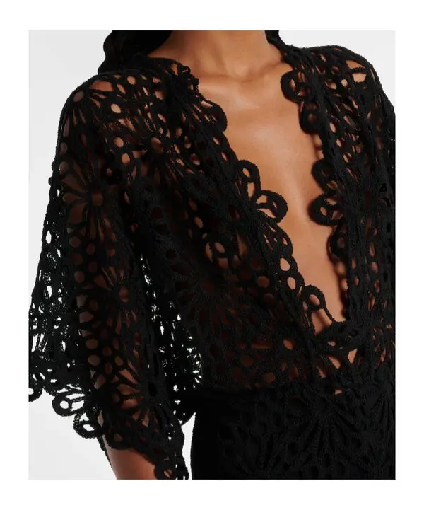 Norma Kamali Floral Open-knit Romper