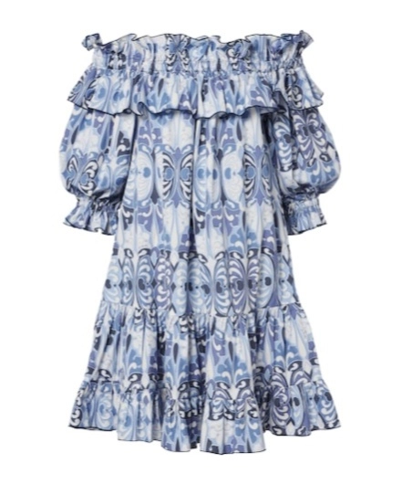 La DoubleJ Breakfast Printed Cotton Poplin Minidress - Blue