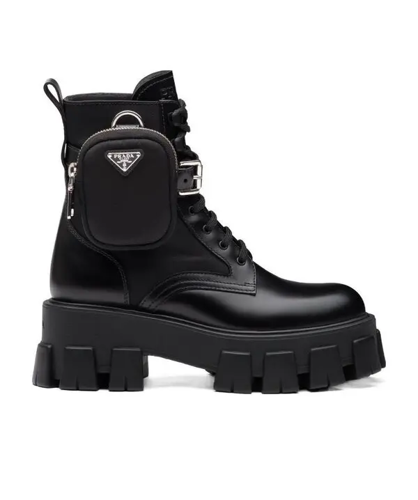 Prada Monolith Leather And Re-nylon Boots With Pouch
