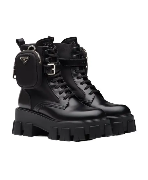 Prada Monolith Leather And Re-nylon Boots With Pouch