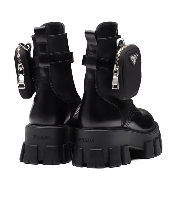 Prada Monolith Leather And Re-nylon Boots With Pouch