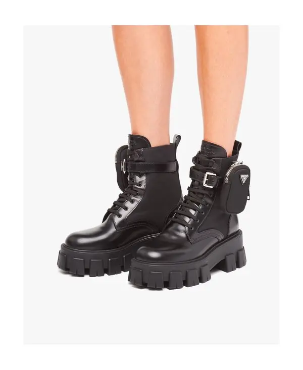 Prada Monolith Leather And Re-nylon Boots With Pouch