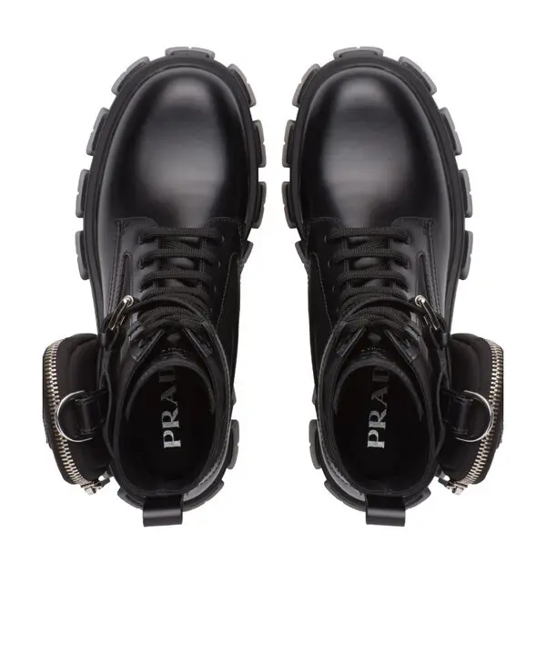 Prada Monolith Leather And Re-nylon Boots With Pouch