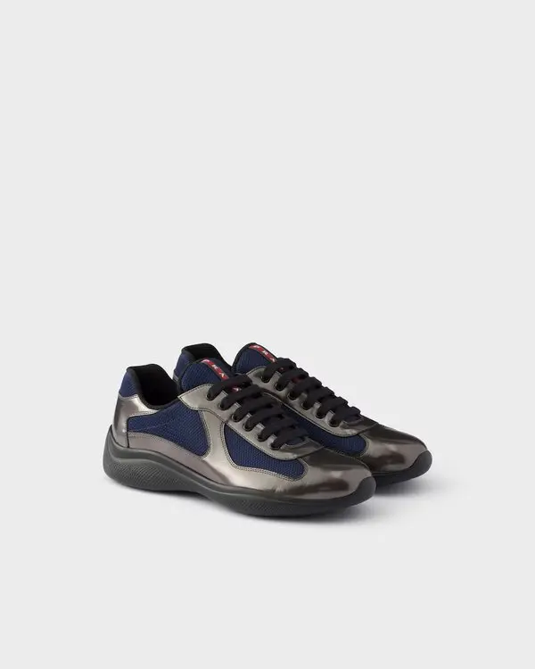 Prada America's Cup Metallic Leather And Bike Fabric Sneakers - Anthracite/ink