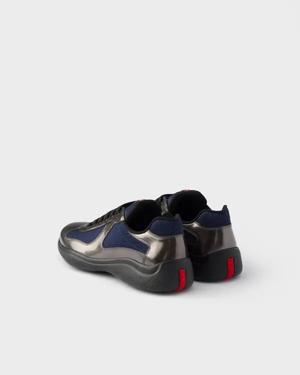 Prada America's Cup Metallic Leather And Bike Fabric Sneakers - Anthracite/ink