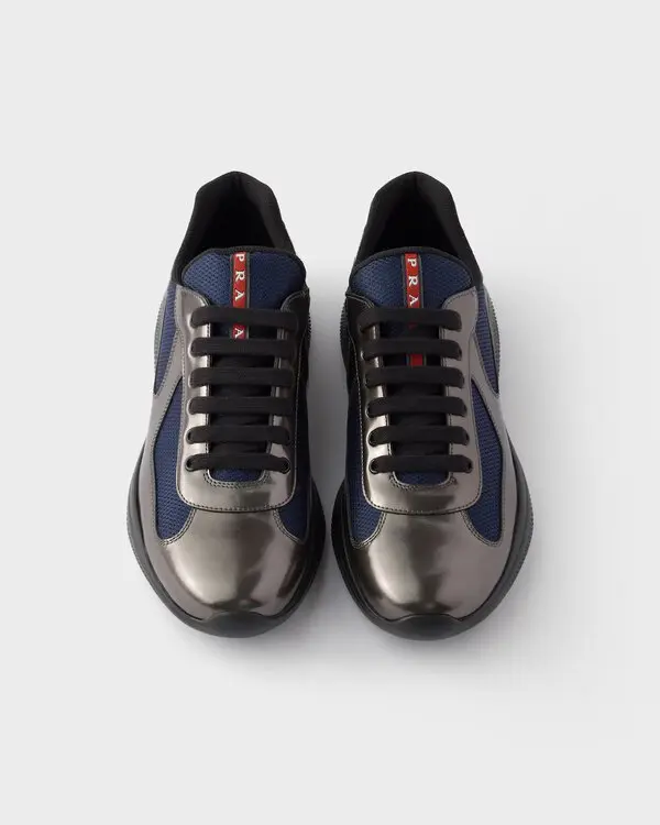 Prada America's Cup Metallic Leather And Bike Fabric Sneakers - Anthracite/ink
